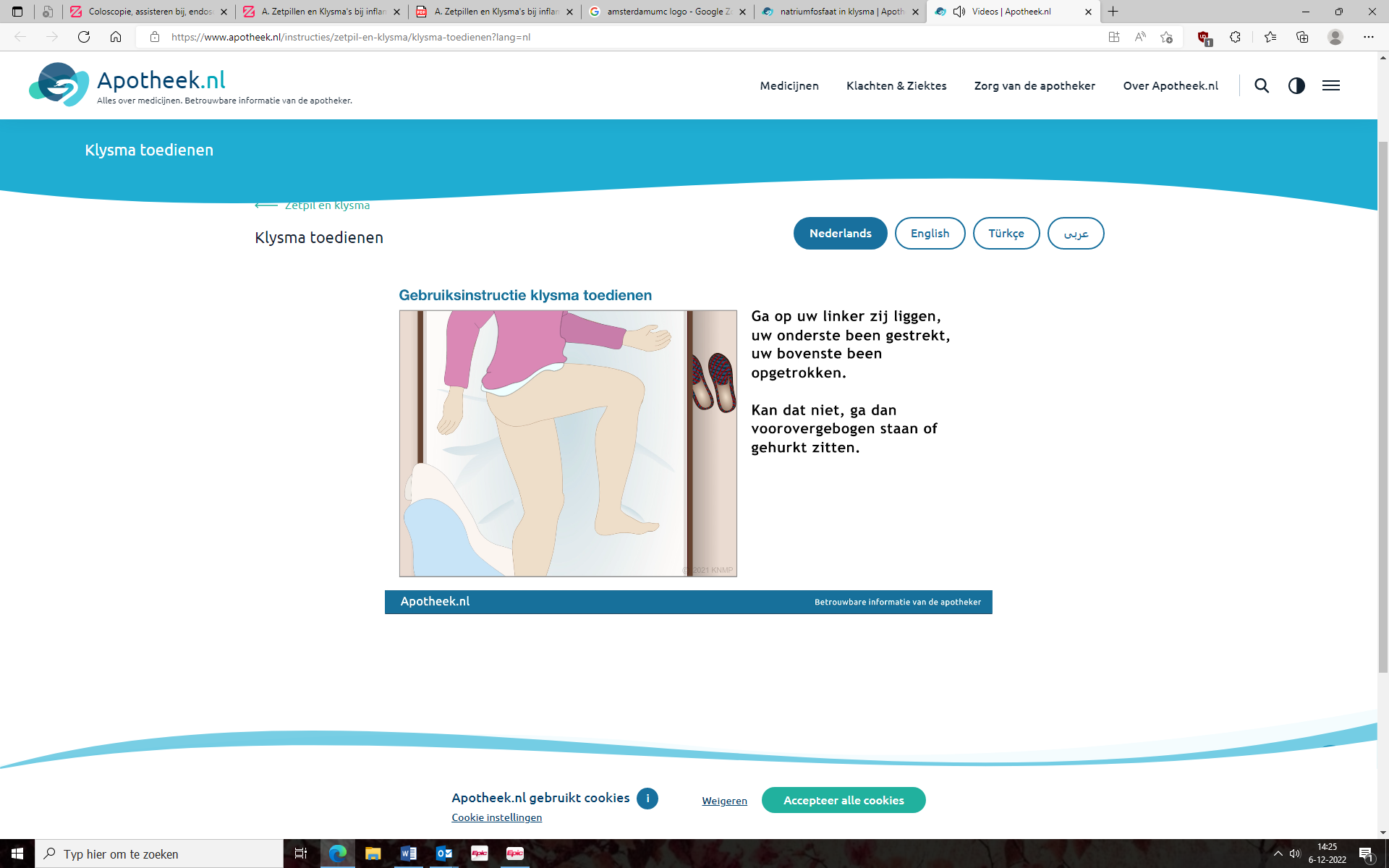 Thuis een klysma toedienen voorafgaand aan een diagnostische sigmoïdscopie